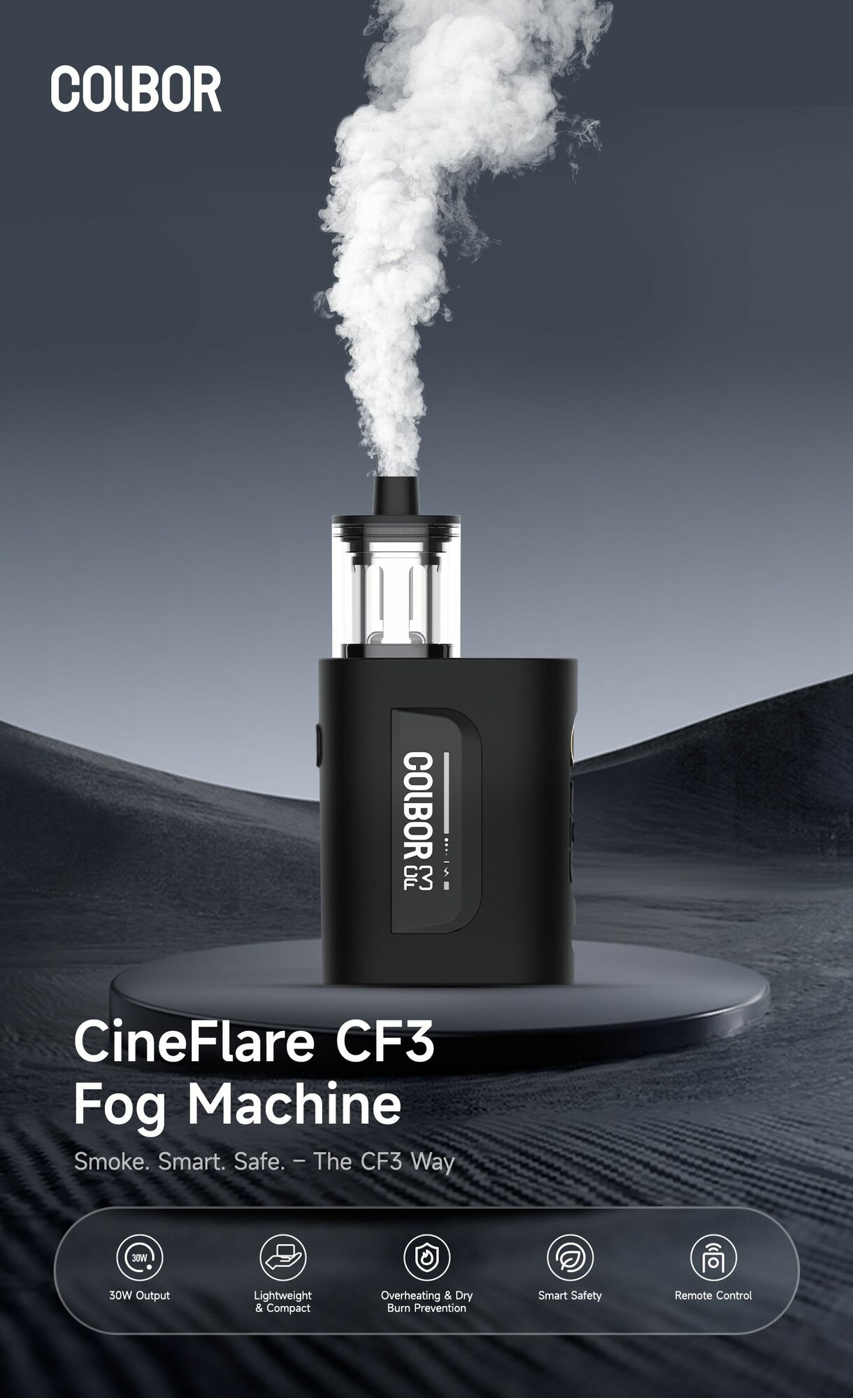 COLBOR CF3 30W Портативный ручной генератор дыма для сухого льда, эффект дыма для студии, коротких видеосъемок и сцен