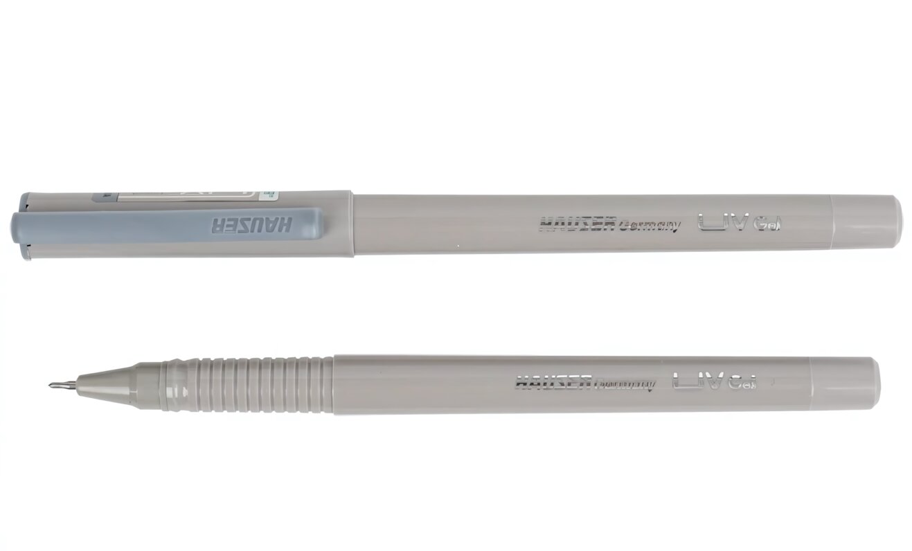 Гелевая ручка "UV Hauser" черная, 0.7 мм, мягкое письмо, игольчатый узел, эргономичный серый корпус