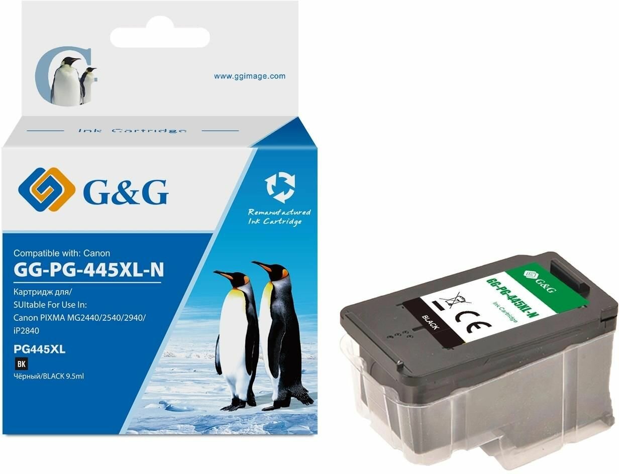 Картридж струйный G&G PG-445 черный, 15мл для Canon PIXMA MG3040 2545S 2440 2940 2540 2540S; iP2840; MX494; TS204 3140 3440; TR4540 3340 4640 (GG-PG-445XL-N)