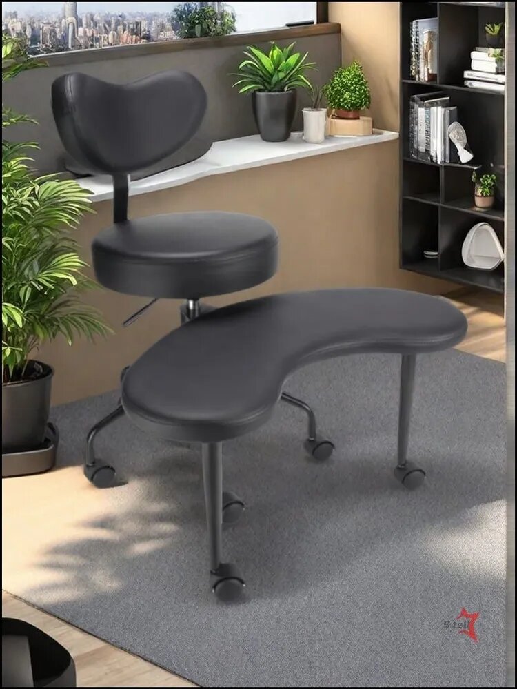 Эксклюзивное кресло для йоги с вращающимся на 360 градусов сиденьем, изготовленное из металла и искусственной кожи в черном цвете, Черный матовый, темно-серый,78CM, Ноги, Ягодицы, Грудь, Руки, Пилатес