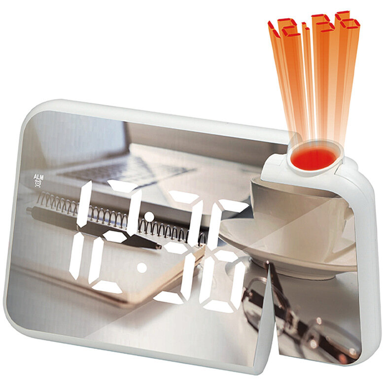 Креативные электронные часы с зеркальным экраном для трансграничной торговли, с большим LED-дисплеем, проекцией, двойным питанием (USB и батарея), умным отображением температуры и влажности.