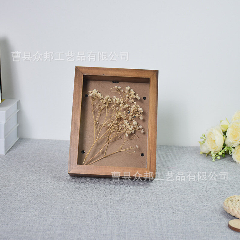 Фоторамка для сухих цветов в наличии, трехмерная полая фоторамка для подарков своими руками, настольная деревянная фоторамка с сухими розами, рамка для образцов.