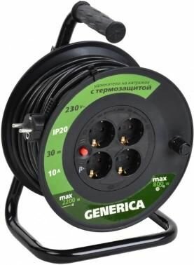 Удлинитель силовой IEK УК30 3х1.0 мм2, 4 розетки, 30 м, ПВС 10A, катушка, черный (WKP10-10-04-30-G)