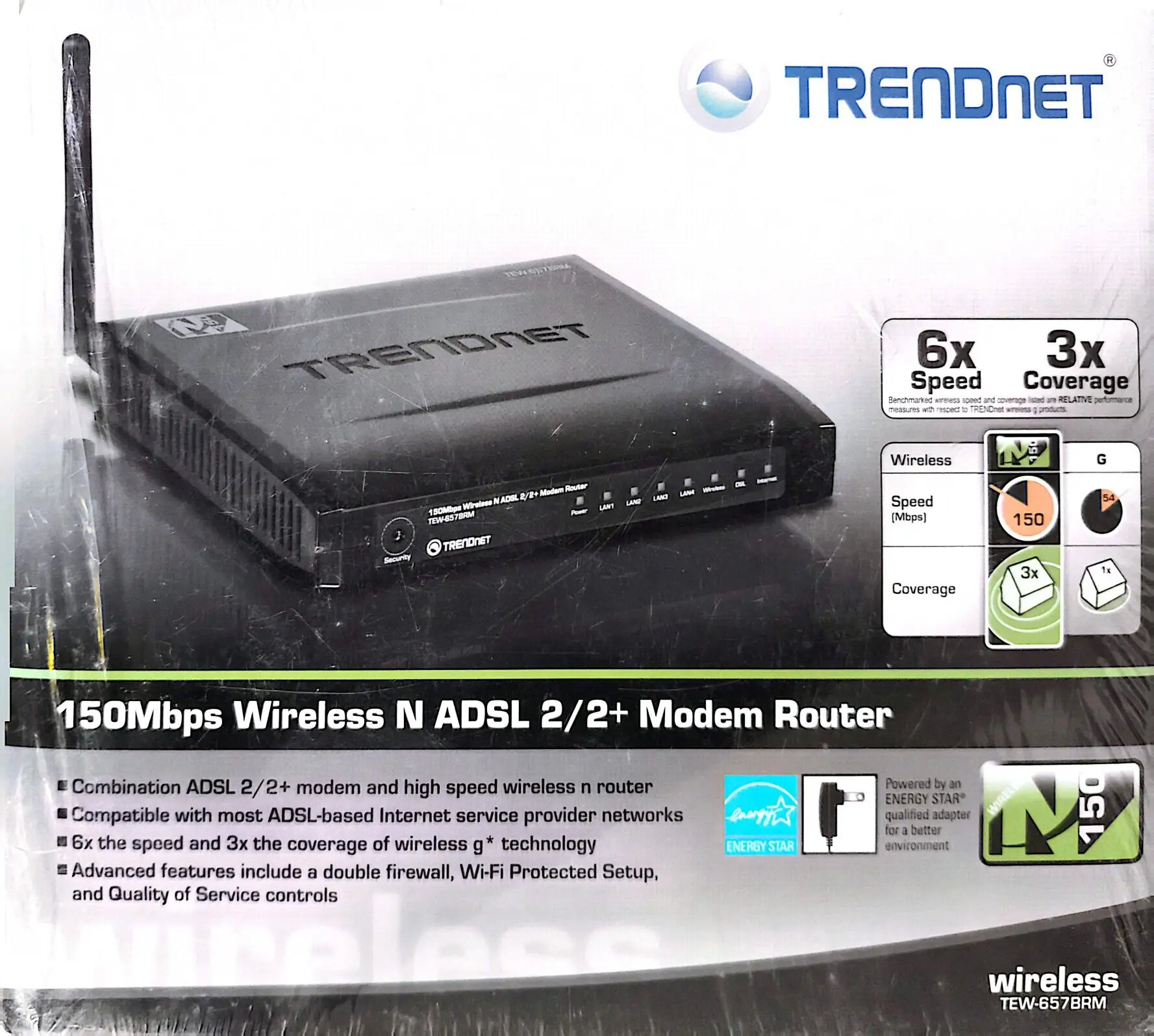 Модем TRENDnet ADSL2+ Annex A 4UTP 100, 802.11b/g/n, 150Мбит/с