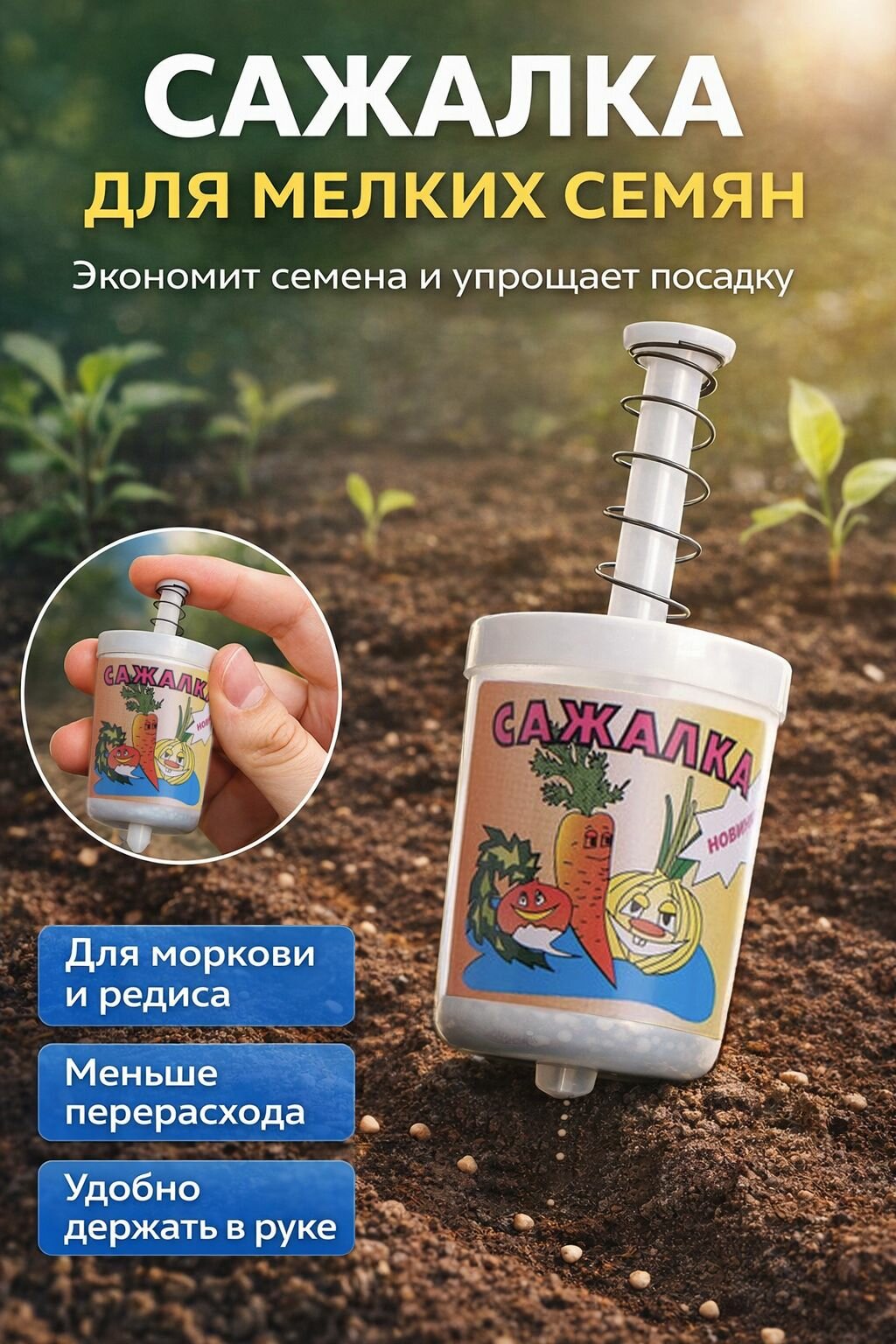 Сеялка для мелких семян мини - дозатор для точного посева моркови, редиса, зелени