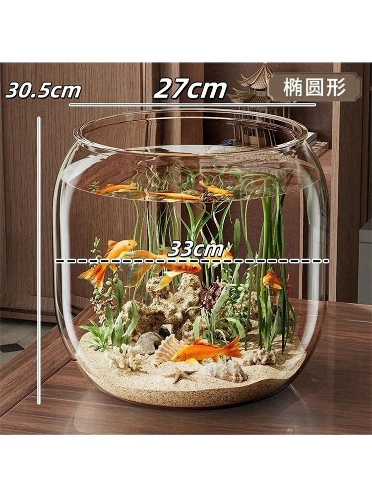 Аквариум круглый для рыбок 23 литра прозрачный 30.5x27 см, декоративный, Китай