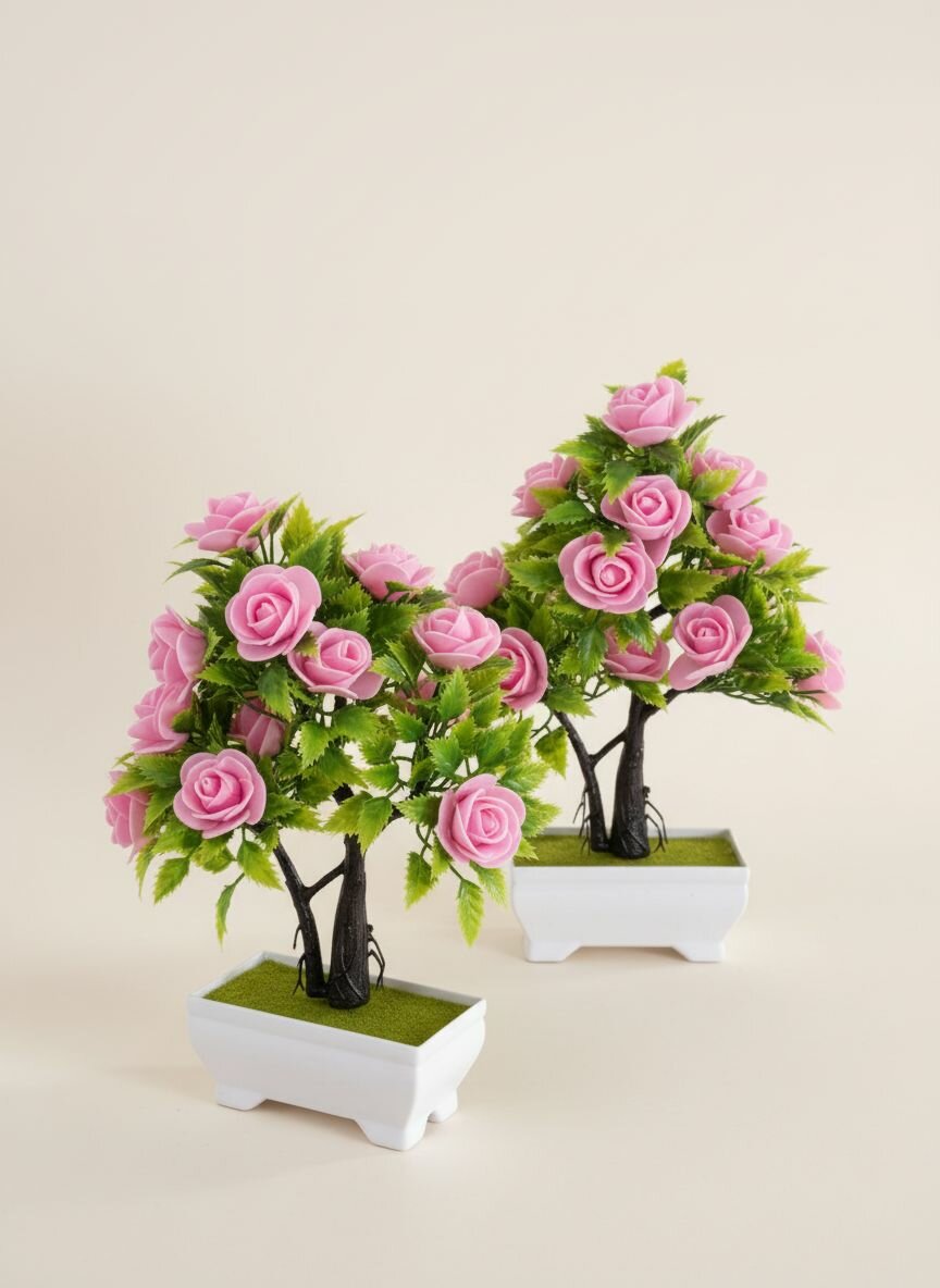 Искусственные цветы розы бонсай в кашпо 2 шт АртЗелень