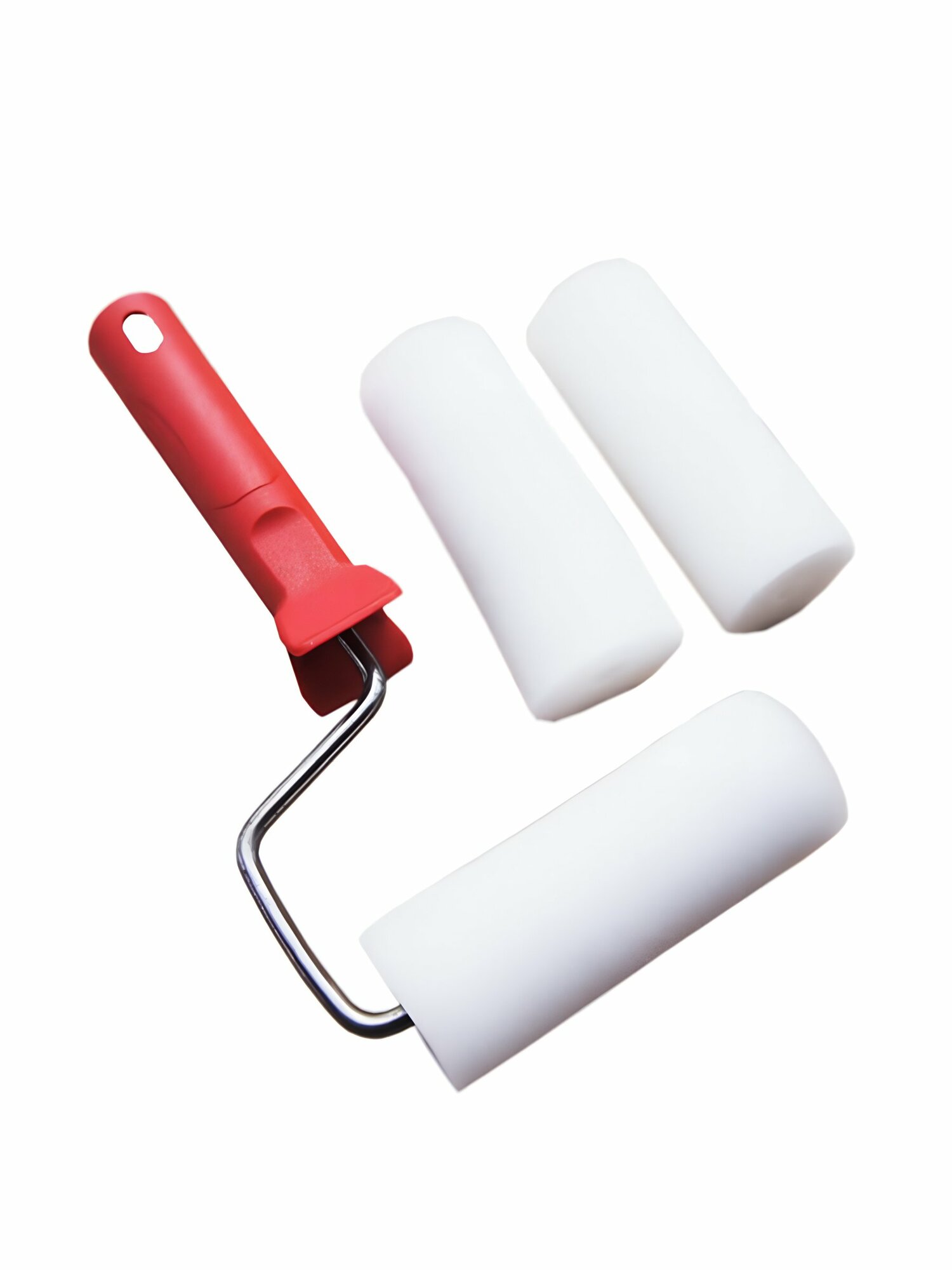 Валик малярный с ручкой и двумя шубками, поролон, 100 мм, с бюгелем, универсальный, для покраски стен и потолков