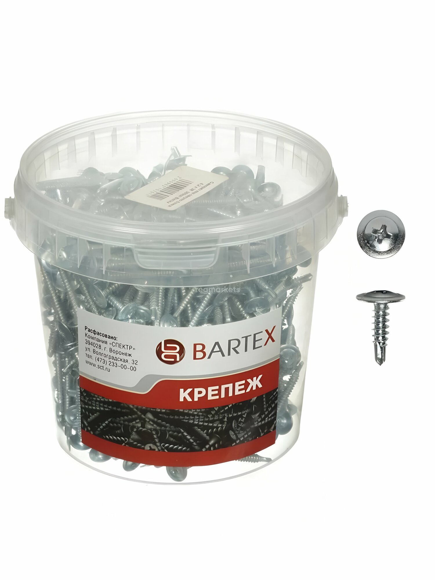 Саморез универсальный Bartex с прессшайбой острый 4.2х13 мм, 1500 шт, в банке