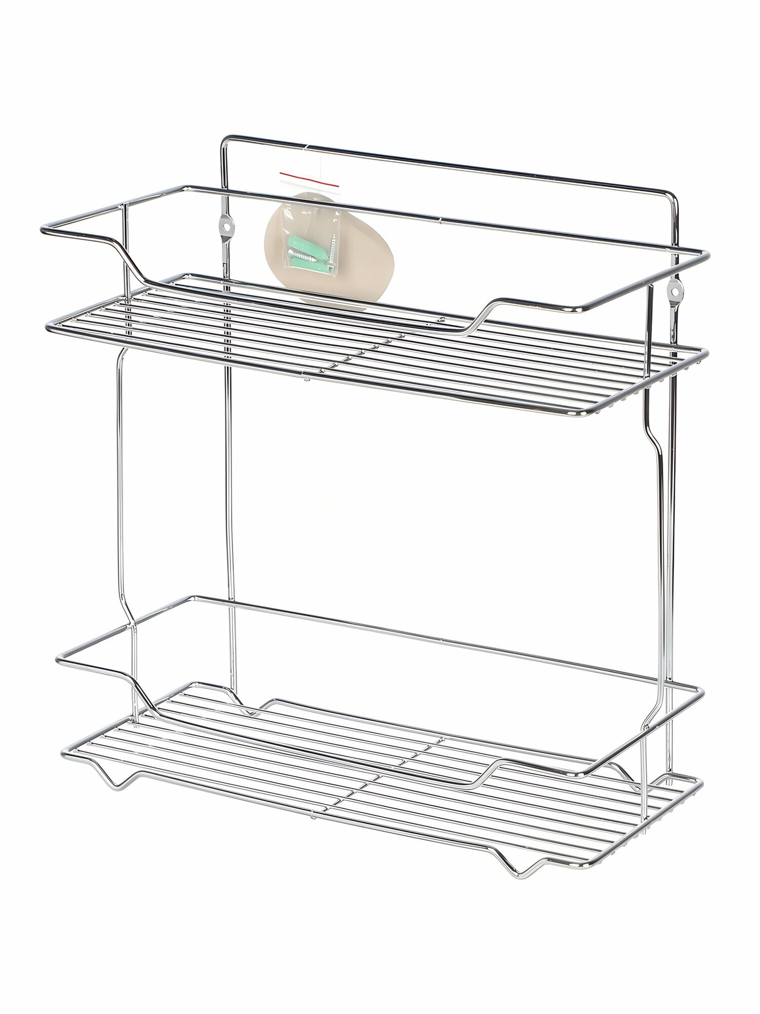 Полка для ванной металл, 2 яруса, прямая, 35х15х36 см, хром, белая, Y515