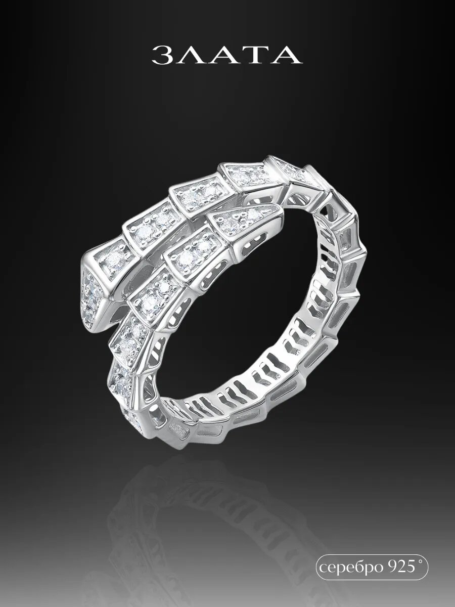 Кольцо широкое, 925 проба, родирование, фианит