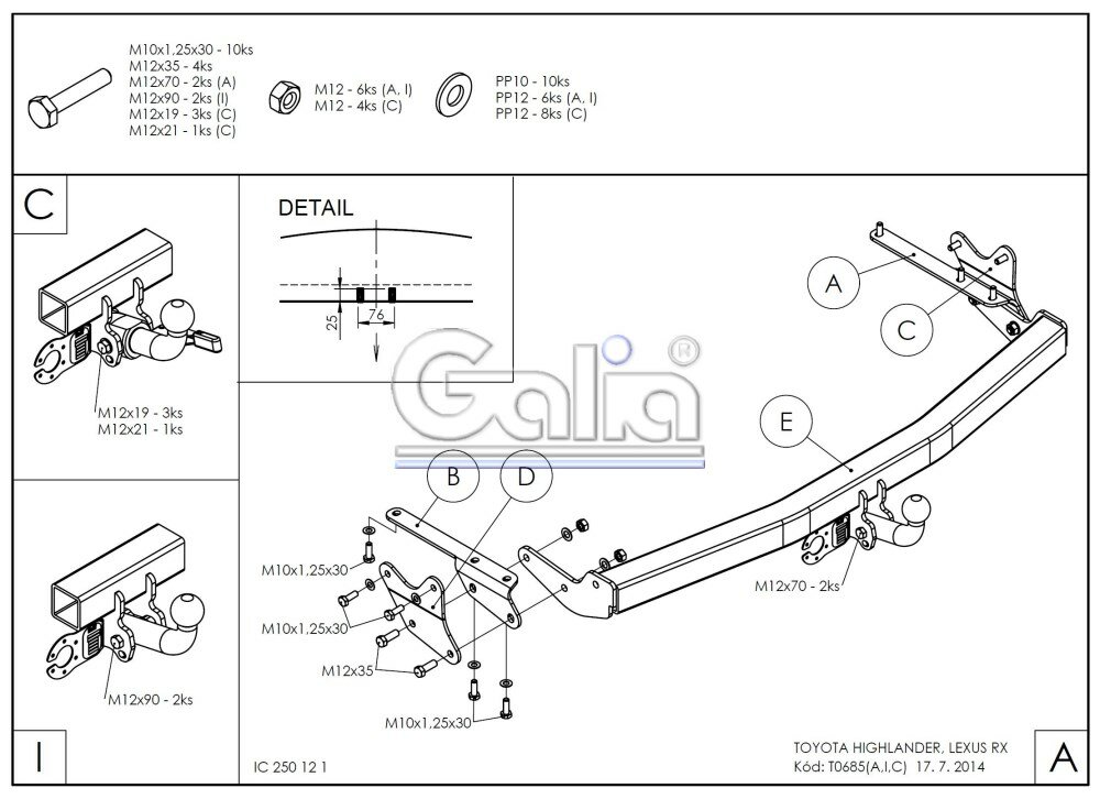 Фаркоп оцинкованный Toyota Highlander 2010-2014 ус