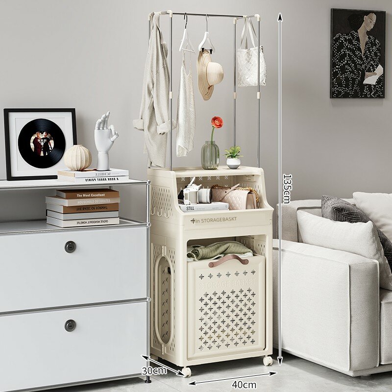 Кремовая белая корзина для белья с 3 ярусами, разделенная конструкция, с вешалкой для спальни