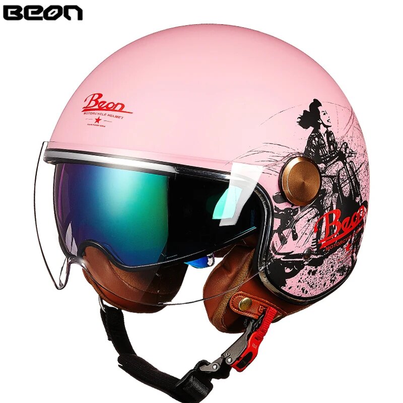 Розовый мотошлем BEON B120, размер M, цвет 12