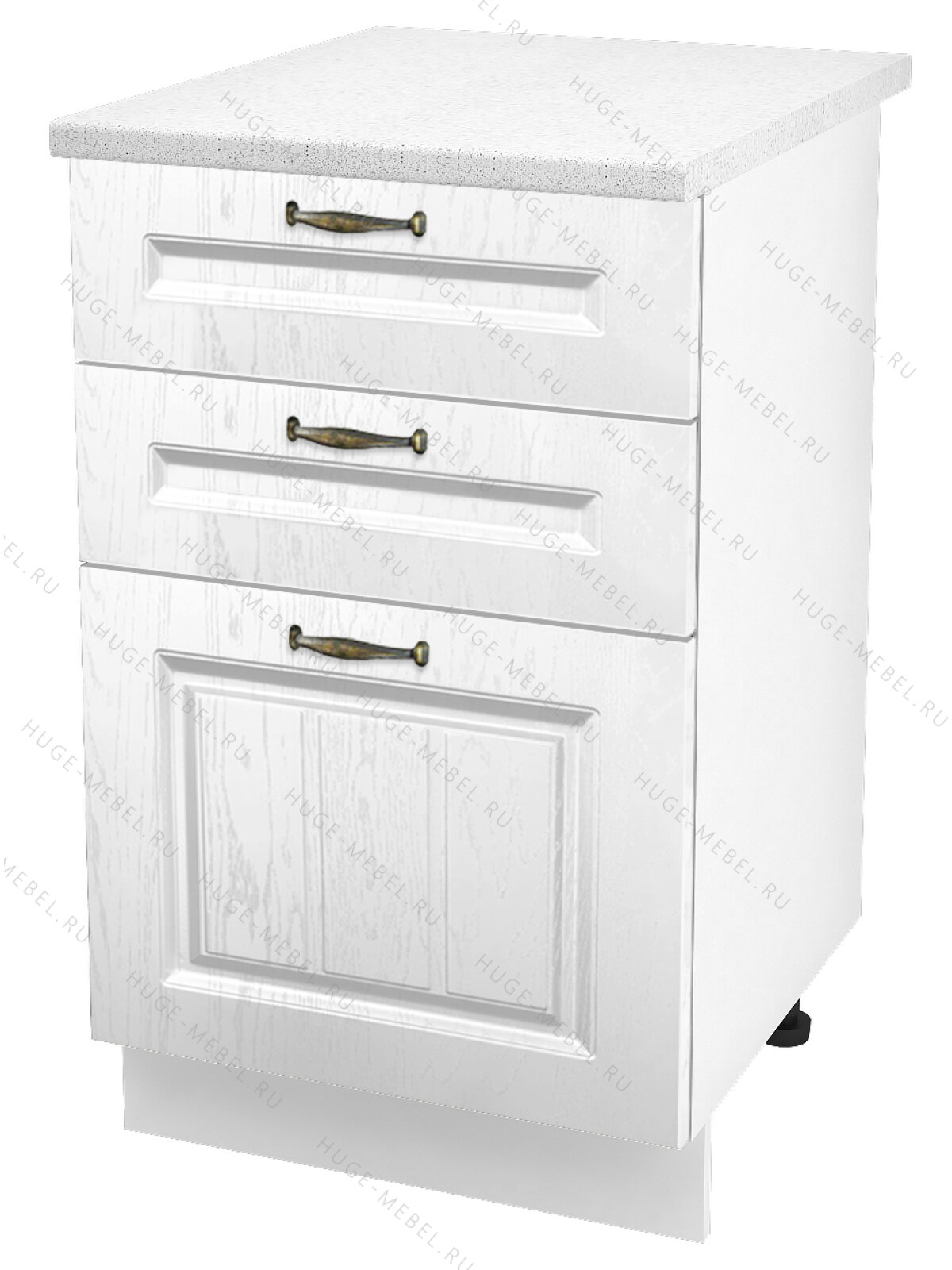 Кухонный шкаф нижний с тремя ящиками 500 Мария (белый) Huge Mebel. Ширина 500 Высота 840. Модули кухонные нижние Huge Mebel. Ширина 500 Высота 840