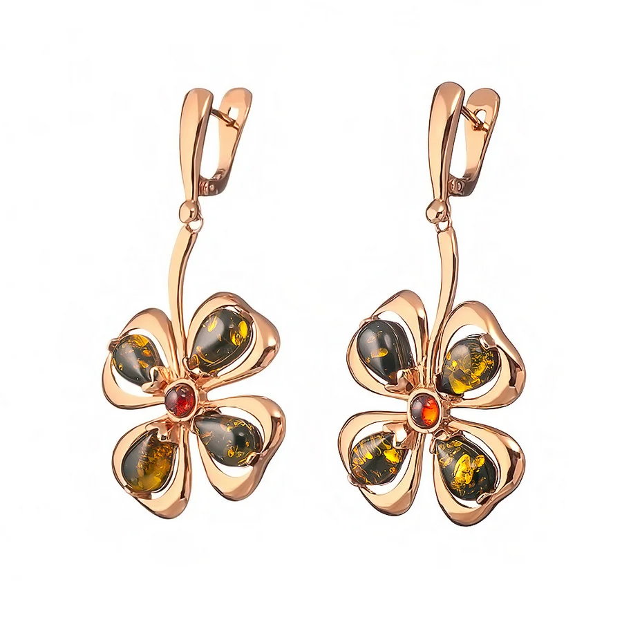 Серьги, серебро, 925 проба, янтарь