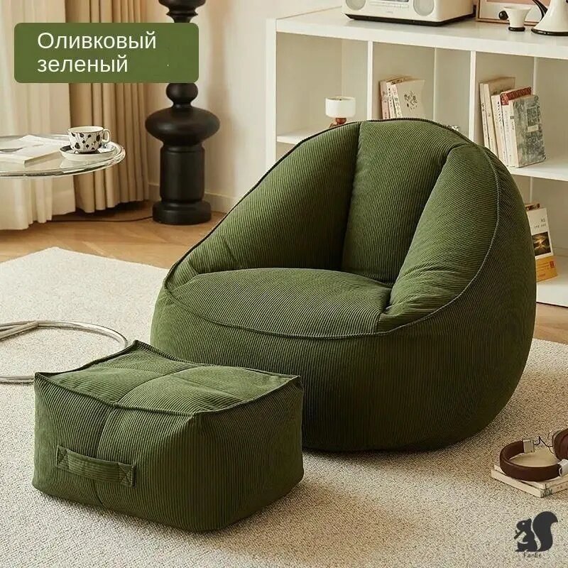 Кресло-мешок Трон, Вельвет, Размер XXL, оливковый,100*55*110