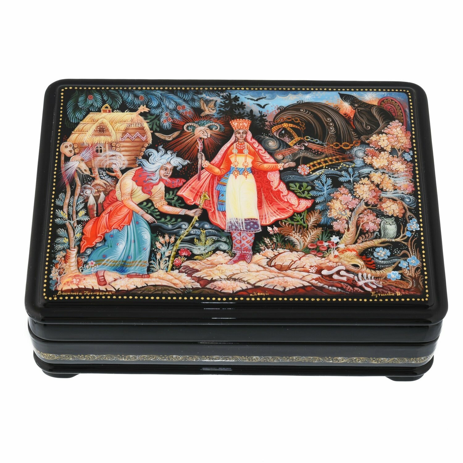 0070995 Лаковая миниатюра Шкатулка "Василиса Прекрасная" 15*10*4,5 см 281-1