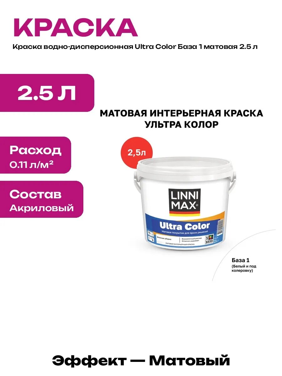 Краска для бетона и кирпича Ultra Color База 1 матовая 2.5 л