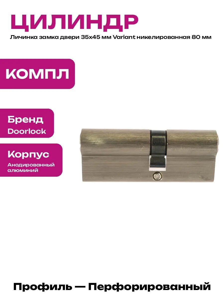 Личинка замка 35x45 мм Variant никелированная алюминий 80мм