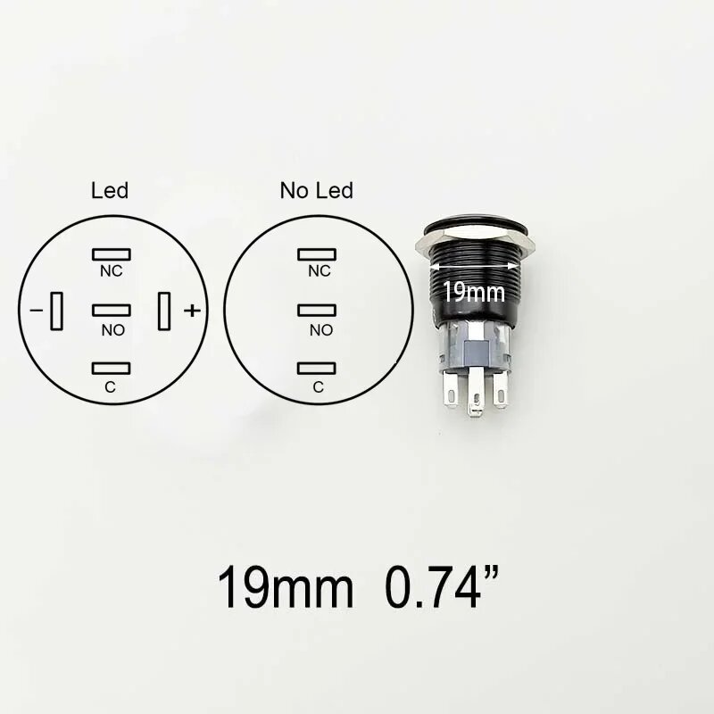 Кнопочный выключатель 19mm Black, 12-24V, без LED