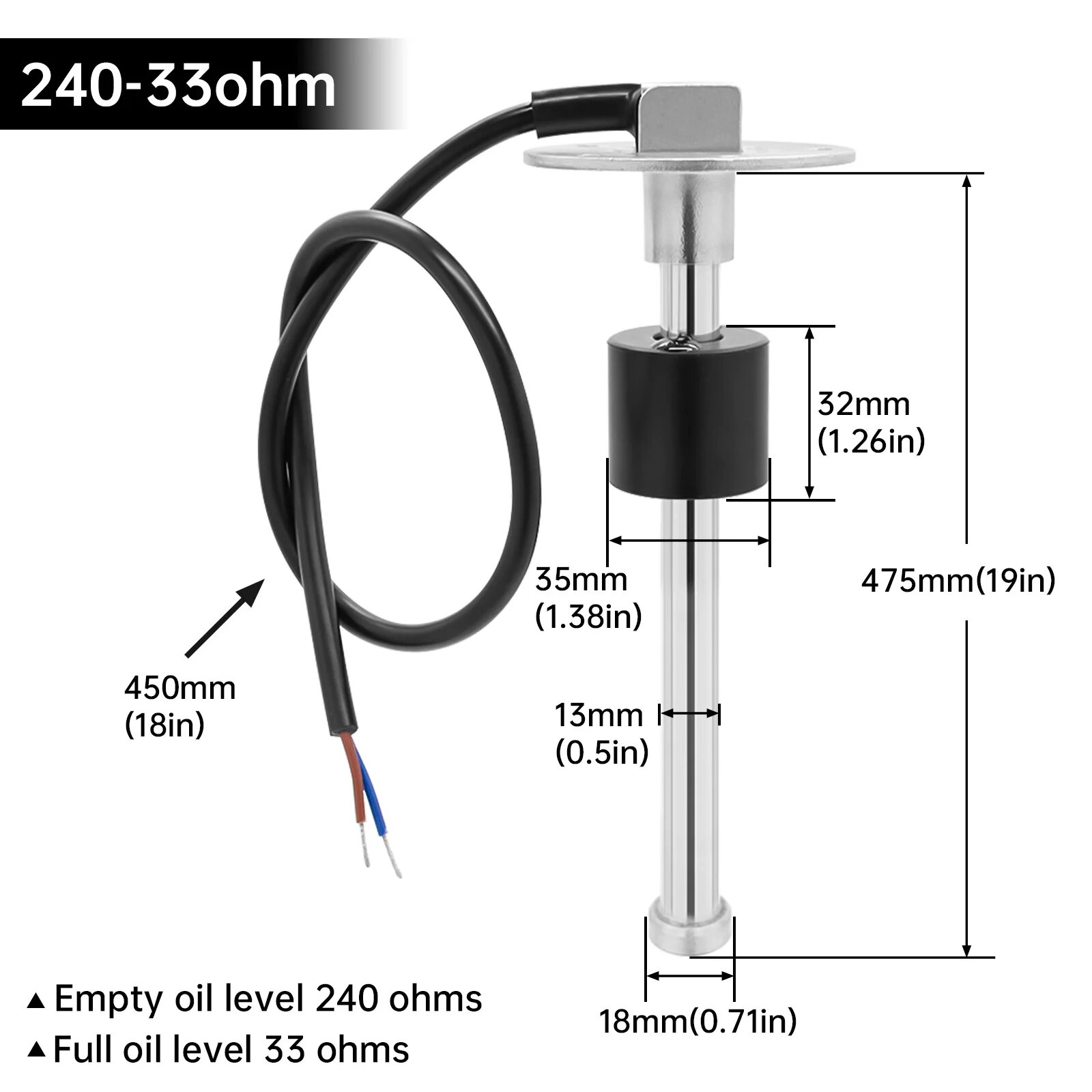 Датчик уровня топлива 240-33ohm, 475mm