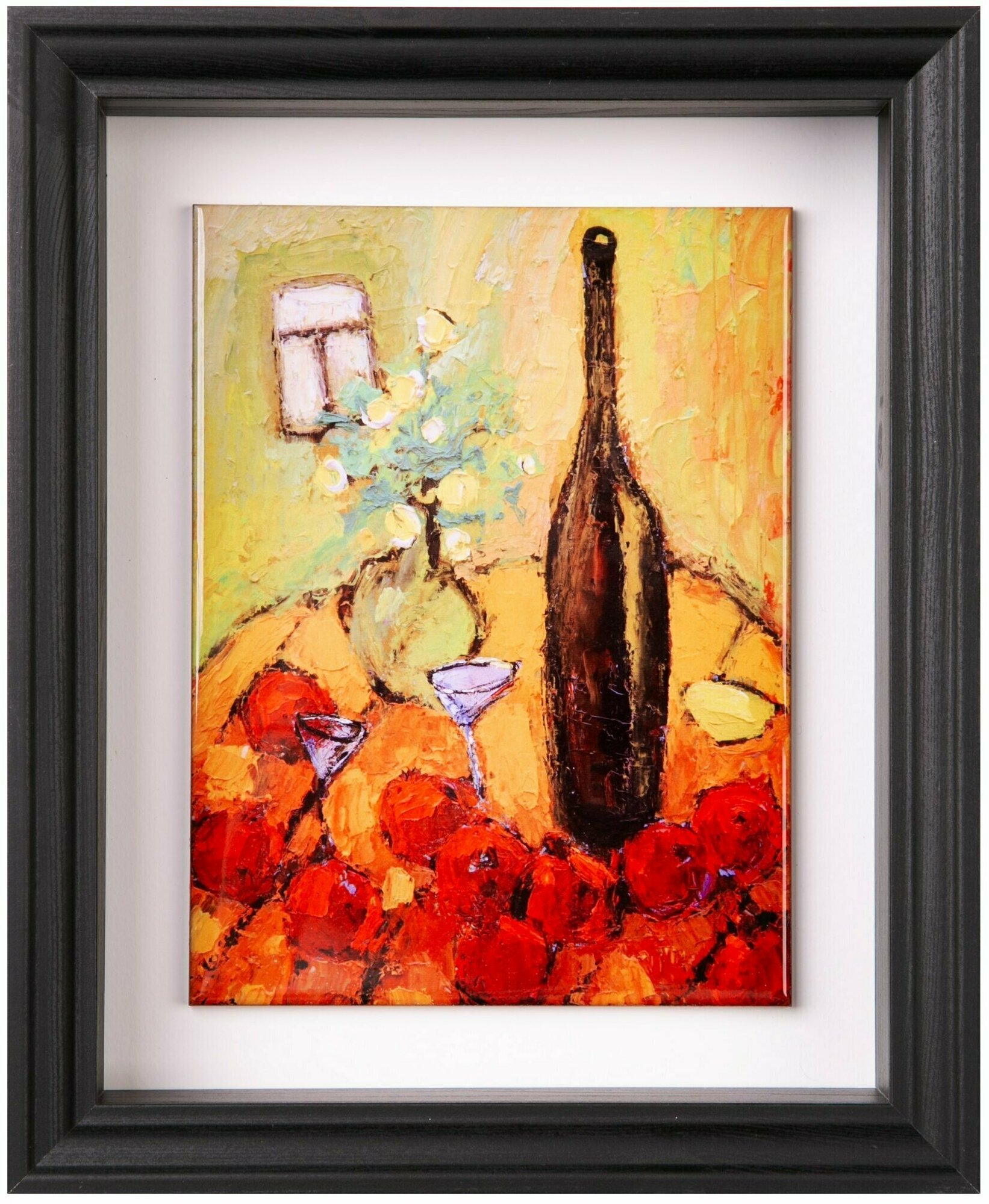 Керамическое декоративное панно в деревянной раме. Репродукция картины Д. Сырова - «Натюрморт с гранатами»