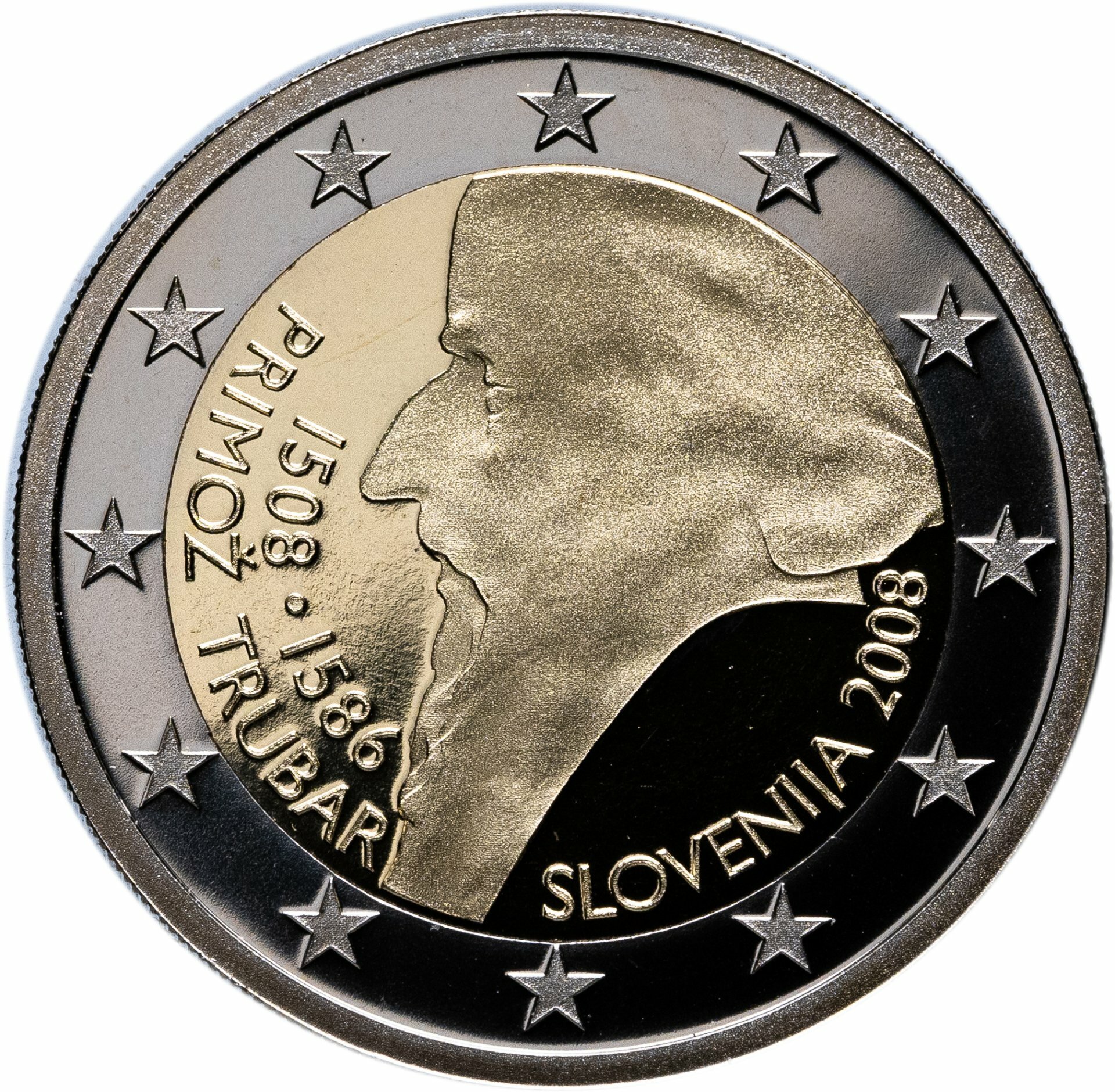 Словения 2 евро 2008 "500 лет со дня рождения Приможа Трубара" Proof в капсуле, Биметалл