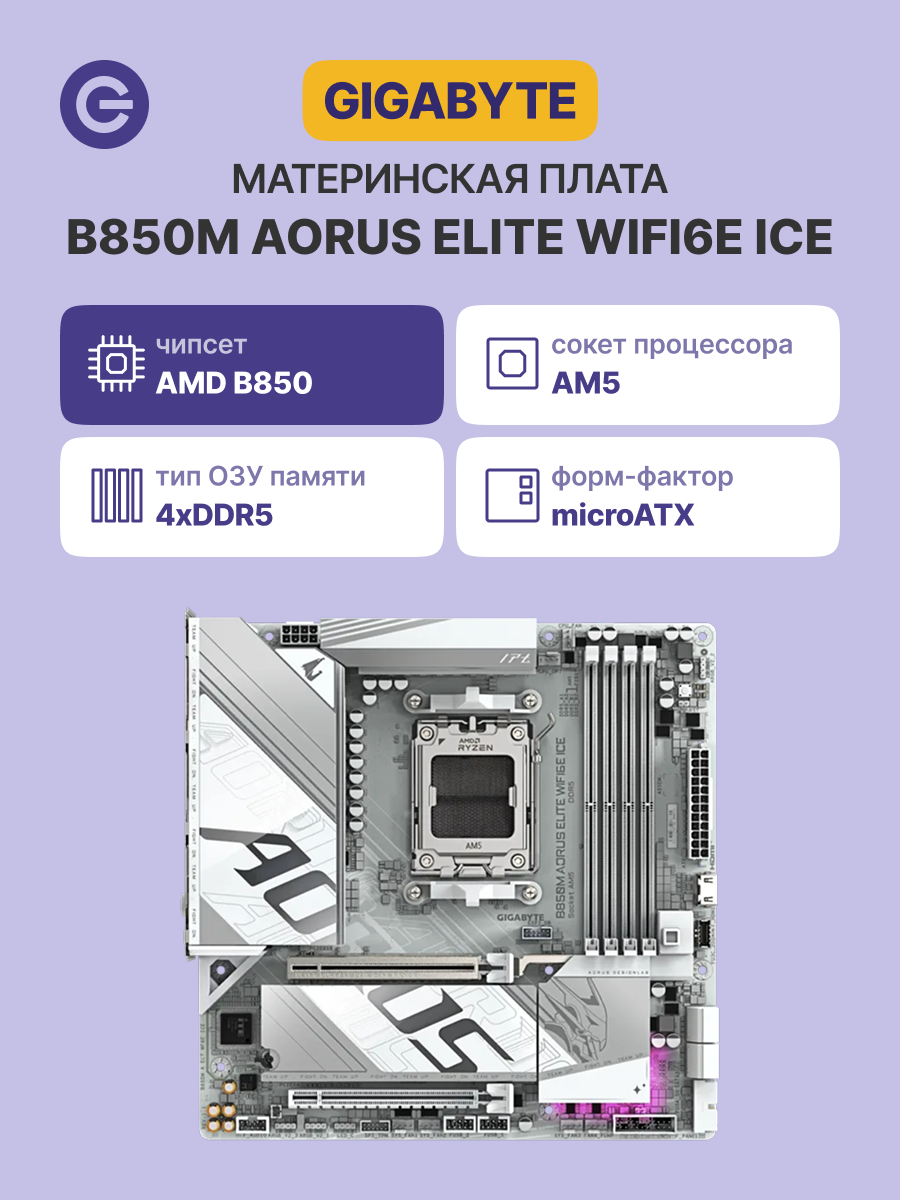 Материнская плата GIGABYTE B850M A ELT WF6E Ice, официальная гарантия
