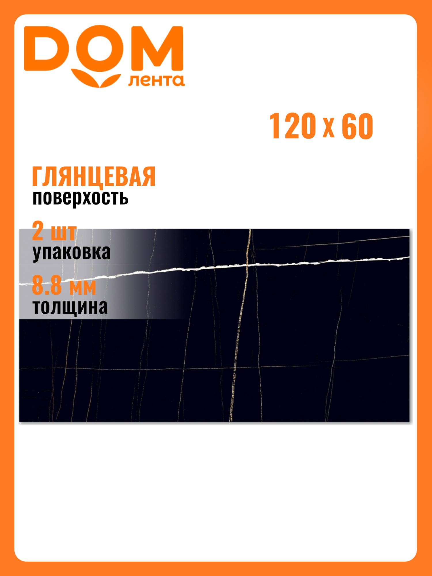 Керамогранит ABSOLUT GRES Lambert Glossy Black, 60x120 см, 2 шт