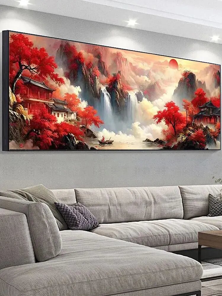 180X60CM/Алмазная мозаика "Горный пейзаж" / Алмазная вышивка / Круглая картина стразами Полная выкладка