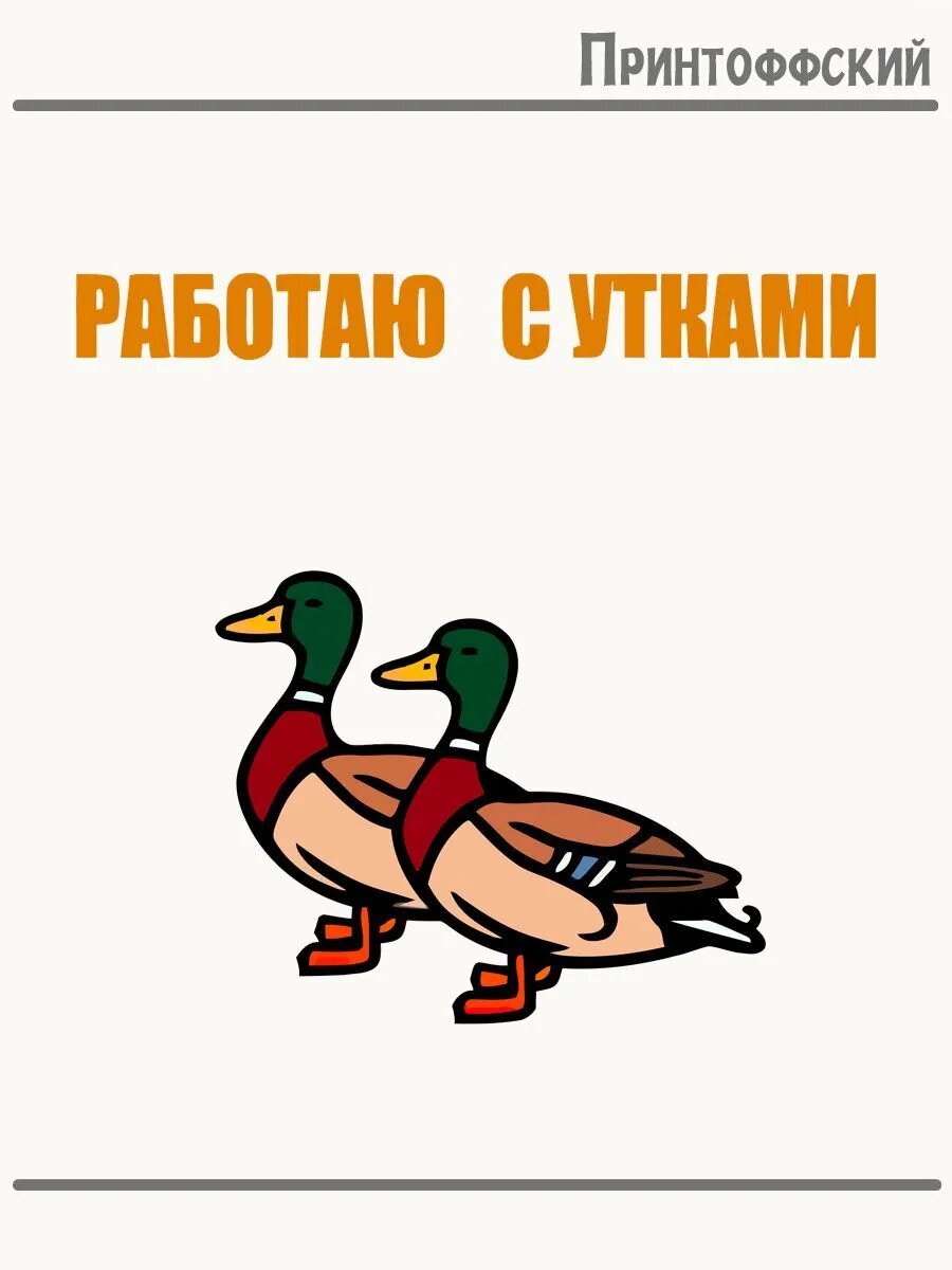 Термонаклейка для одежды и аксессуаров DTF-печать с надписью работаю с утками