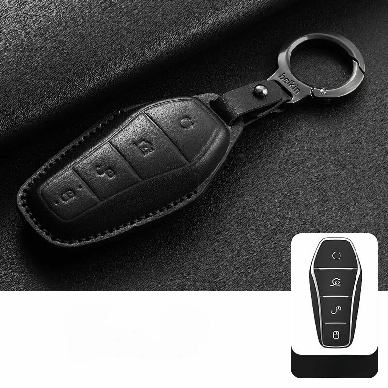 Чехол для ключа BYD Atto 3, Han, Dolphin, Song Pro, Tang, DM, Qin PLUS, MAX, Yuan — прочный кожаный чехол для ключа
