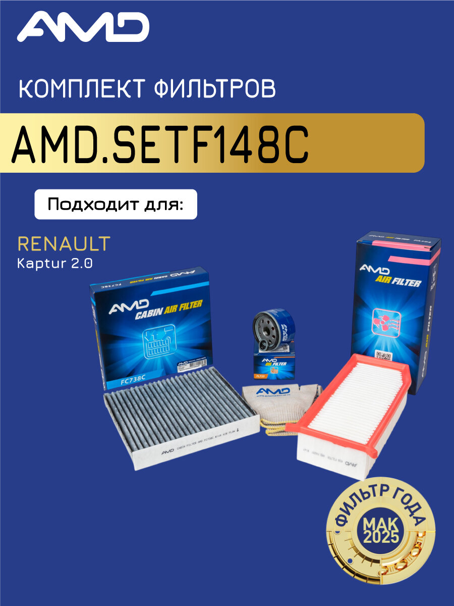 Комплект фильтров для RENAULT Kaptur 2,0 2016- / AMD. SETF148C