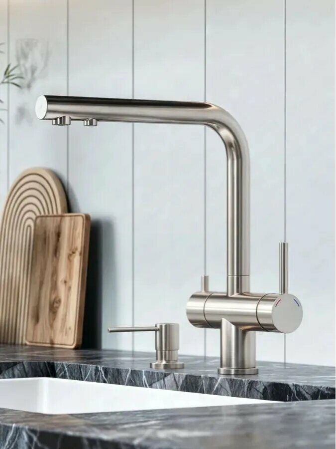 Смеситель для кухни с краном под фильтр для питьевой воды Gohler G4213S сатин