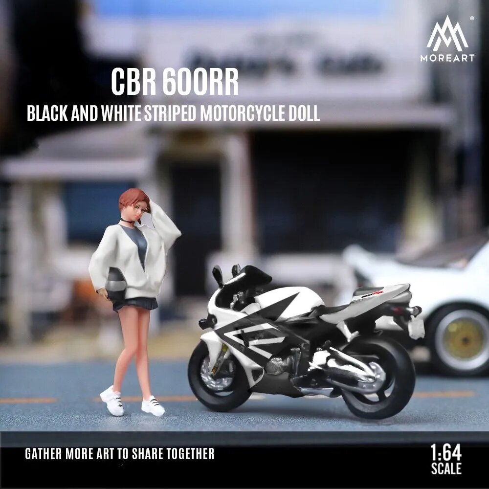 MoreArt 1:64 Cbr 600RR Черно-белый Полосатый Мотоцикл Набор Фигурка Мотоциклиста для Коллекции