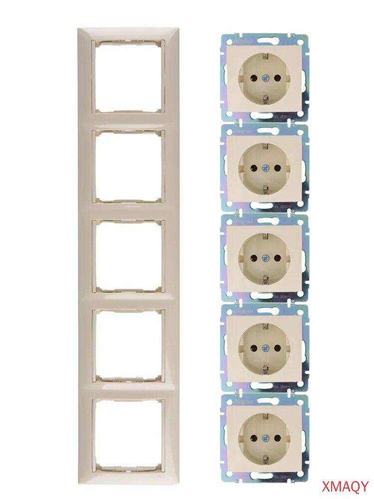 Розетки с заземлением 5 шт + рамка 5 поста 1 шт Legrand valena 220В, 16А, слоновая кость