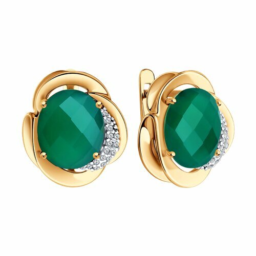 Серьги The Jeweller, серебро, 925 проба, золочение, фианит, агат, длина 1.9 см, , зелeный — фото 1