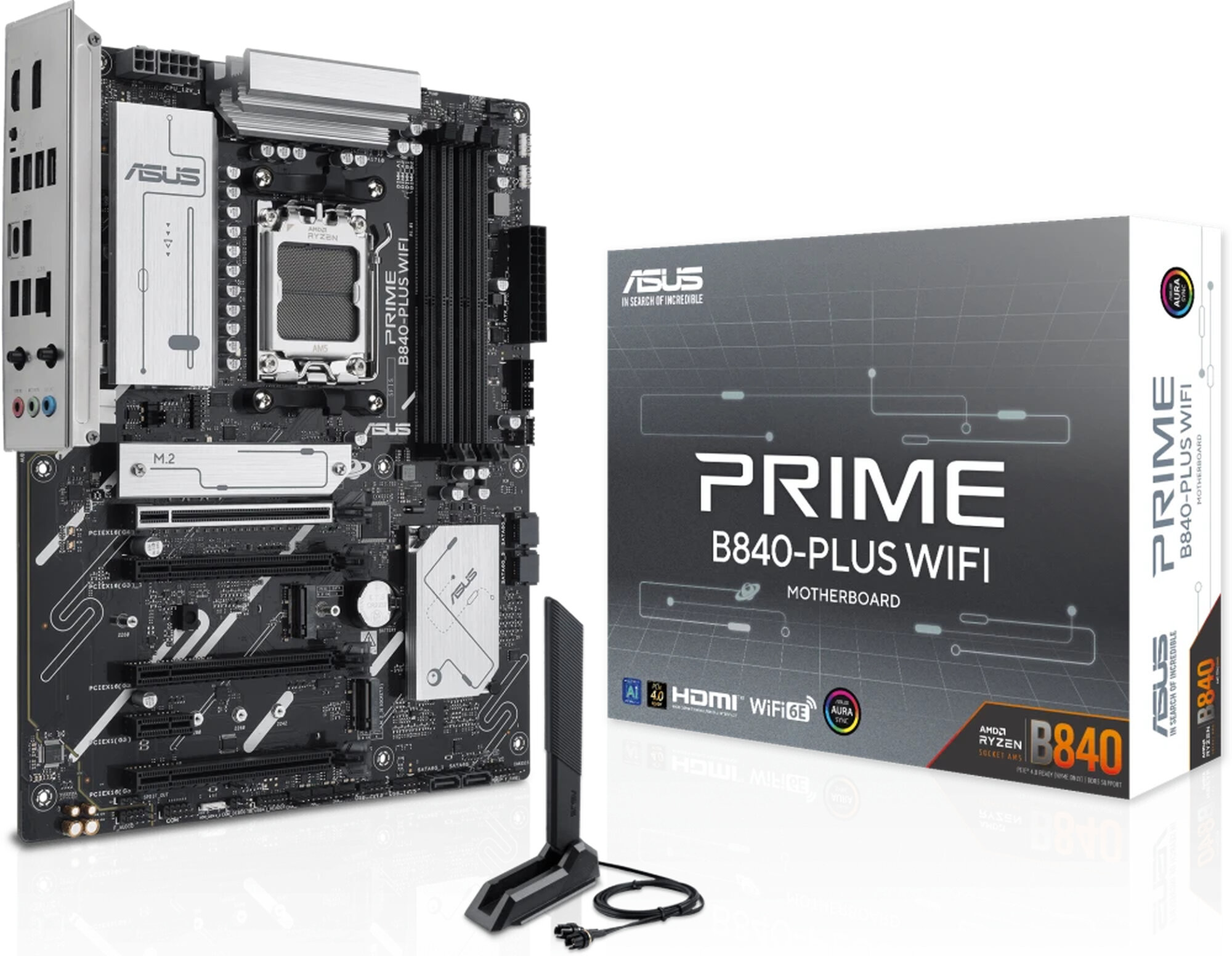 Материнская плата ASUS PRIME B840-PLUS WIFI (AM5/AMD B840/4xDDR5/3xPCI-Ex16/4xM.2/SB7.1/Wi-Fi/BT/GLAN/DP/HDMI/ATX)
