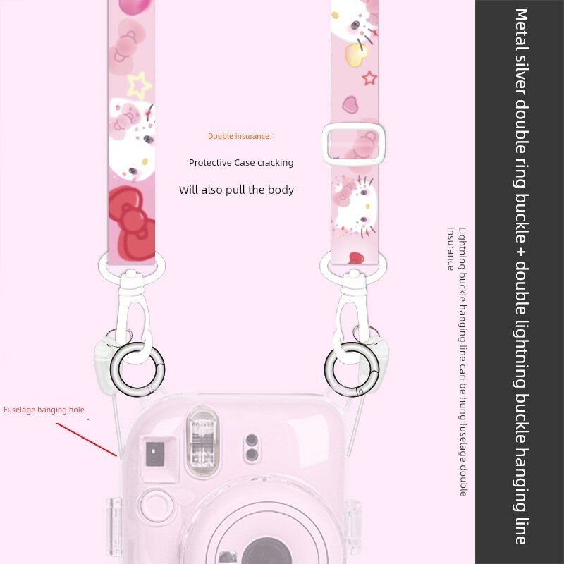 Ремень-фигурка для камеры Hello Kitty многоцветный для Polaroid Mini — Нежно-розовый с двойным кольцом и крабовым замком