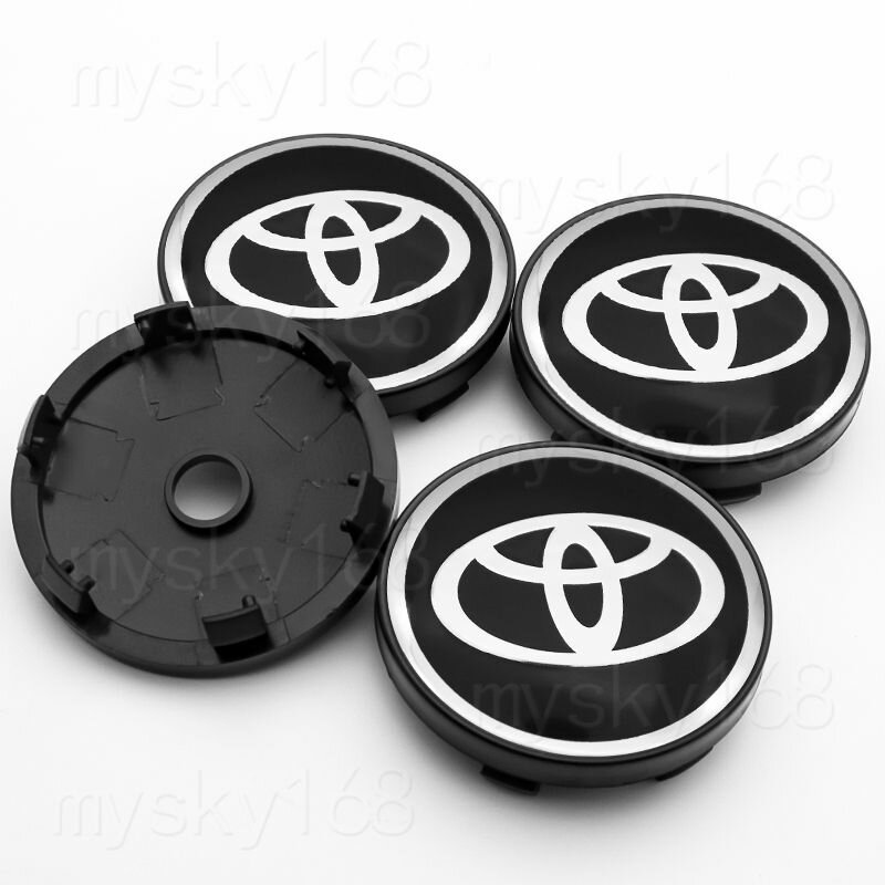 Крышка ступицы 56 мм Toyota для дисков — накладка на колесный диск с логотипом, комплект 4 шт, серебристый/чёрный