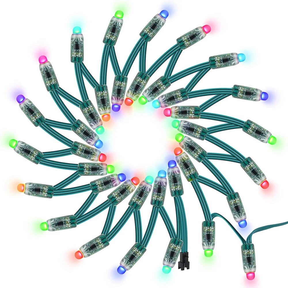 Светодиодная гирлянда BTF-LIGHTING, 50 шт, DC5V, Green Wire, IP68, черная, зеленая
