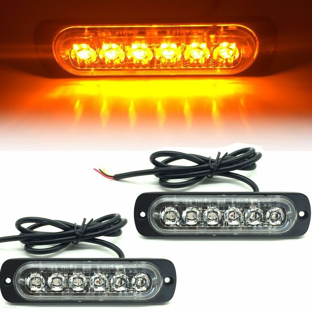 Стробоскоп для авто 2 шт - желтый проблесковый маяк 6 LED 12-24V для автомобиля и спецтехники, сигнальная лампа