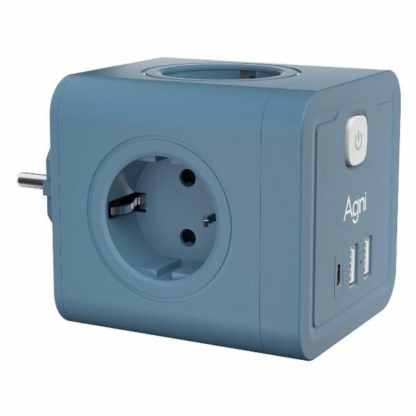 Тройник для розетки AGNI TP-WJ3U4E-C-blue