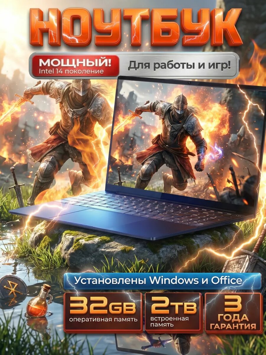 Ноутбук Intel Core i9-14900HX, 32GB RAM, 2048GB SSD, 2026 + Windows, Office