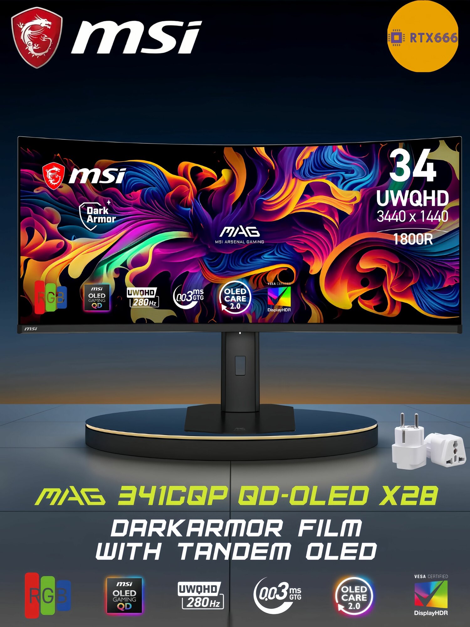MSI 34" Монитор MAG 341CQP QD-OLED X28，3440 x 1440，4к280 Гц，QD-OLED，0.03ms， DisplayHDR True Black 500，VESA ClearMR 15000 (MAG 341CQP QD-OLED X28), QD-OLED, 3440x1440 Ultra WQHD, 280 Гц, Изогнутый экран, черный
