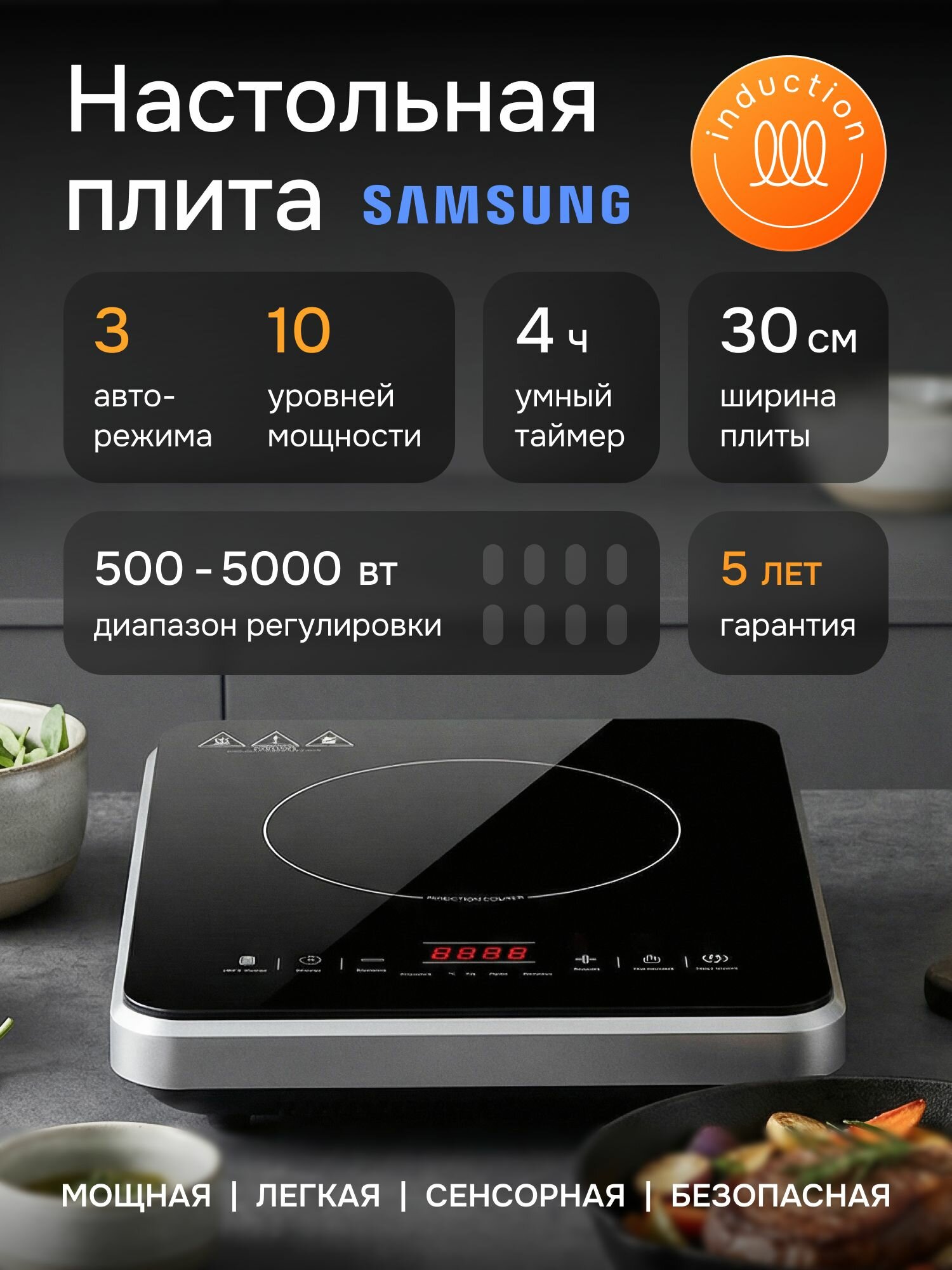 Плита электрическая настольная индукционная 1 конфорка 5000 Вт
