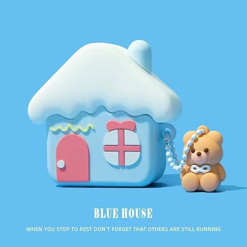 Чехол для AirPods Potdemiel, голубой, Blue House