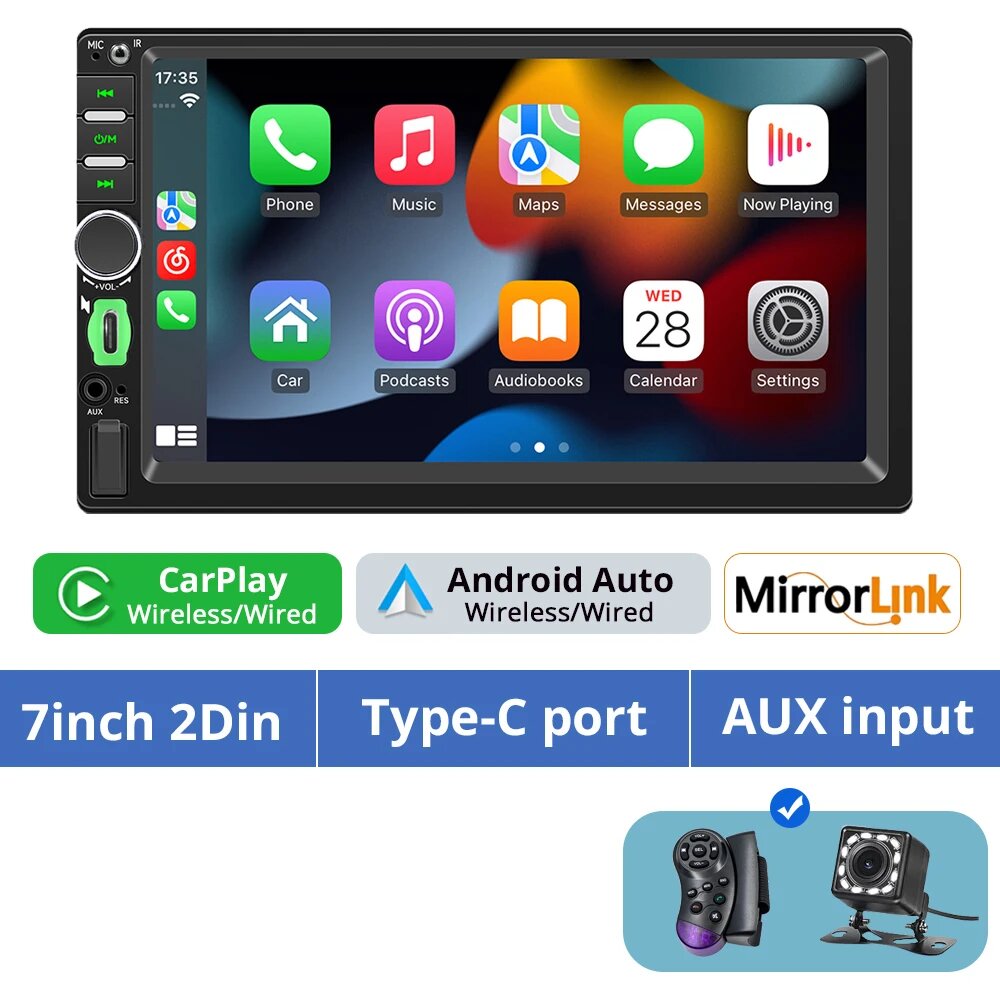 7' 2Din автомагнитола CarPlay, Android Auto, MirrorLink, AUX, FM, Cam