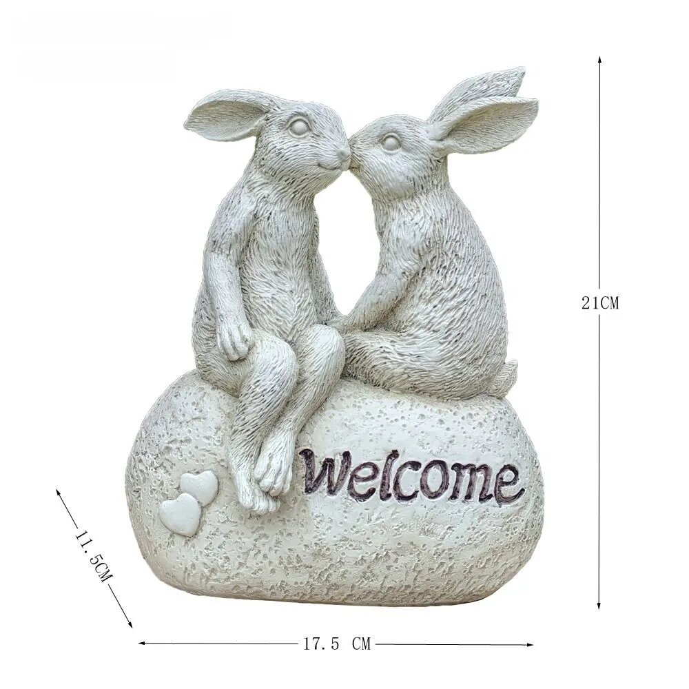 Садовая фигурка из смолы с кроликами "Welcome" для сада и дачи — фото 1